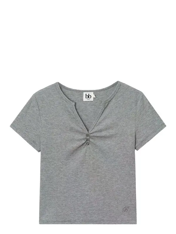 B+AB Ribbed Knit Button-detail T-shirt - Grey