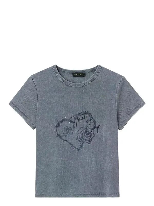 TOUT A COUP Graphic Print Ribbed T-shirt - Grey