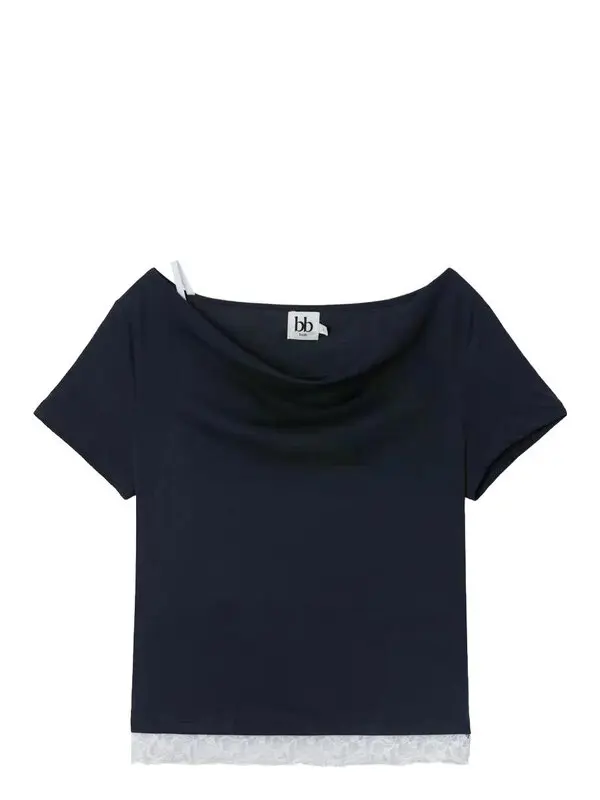 B+AB Lace-trimmed Cowl Neck T-shirt - Blue