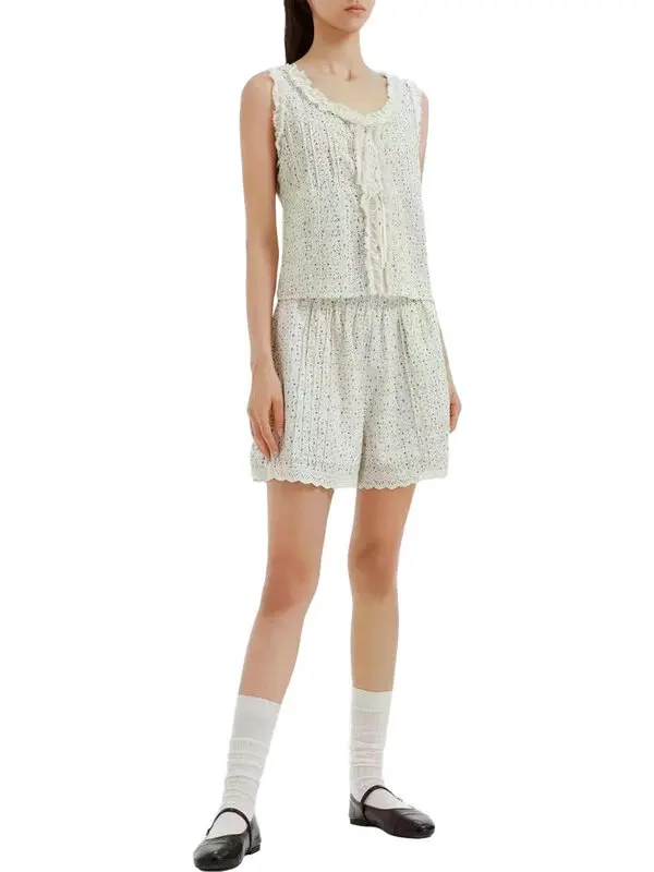 TOUT A COUP Tout À Coup Floral Print Broderie Anglaise Shorts - White