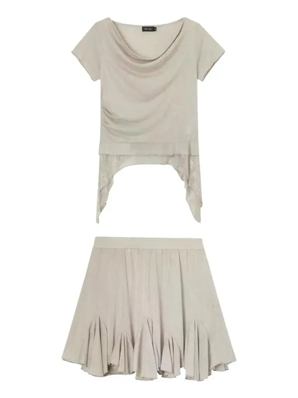 TOUT A COUP Ruffled Lace-trim Mini Dress - Neutrals