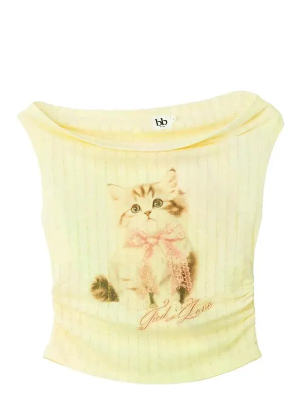 B+AB Graphic-print Ruched T-shirt - Yellow