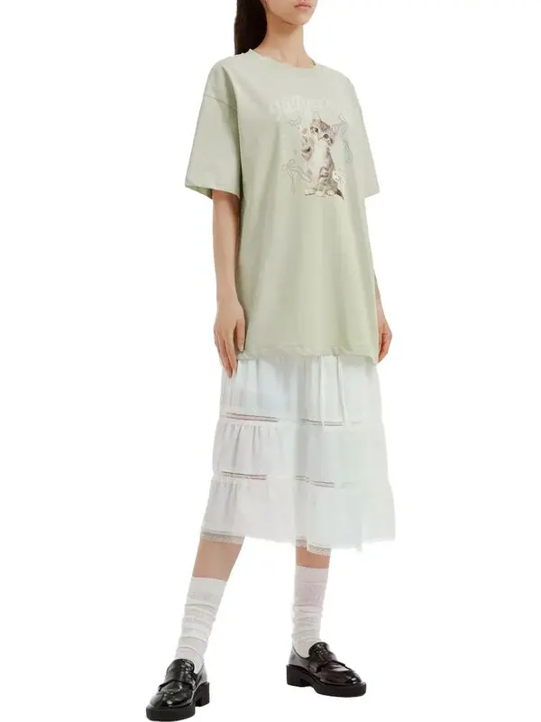 B+AB Cat Print T-shirt - Green
