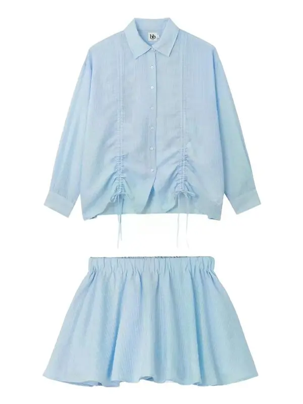B+AB Ruched Shirt And Drawstring Skirt Set - Blue