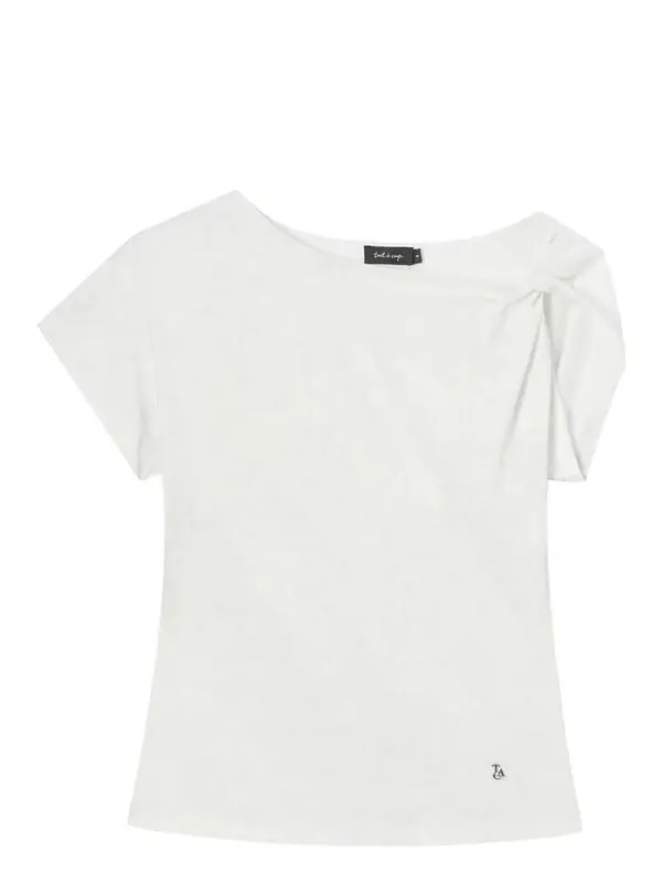 TOUT A COUP Knot-detail Asymmetric Neck T-shirt - Grey
