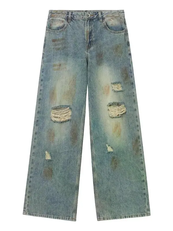 TOUT A COUP Distressed Wide-leg Denim Jeans - Blue