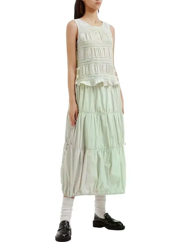 TOUT A COUP Tiered Midi Skirt With Drawstring Detail - Grey