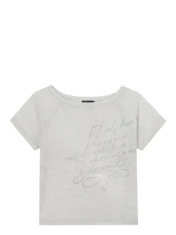 TOUT A COUP Slogan-print Off-shoulder T-shirt - Grey