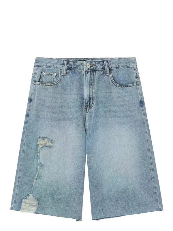TOUT A COUP Distressed Raw-cut Denim Shorts - Blue