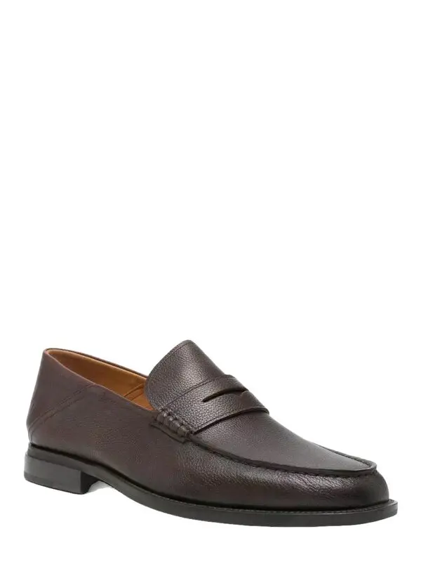 SERGIO MORETTI FIRENZE Pebbled-leather Penny Loafers - Brown
