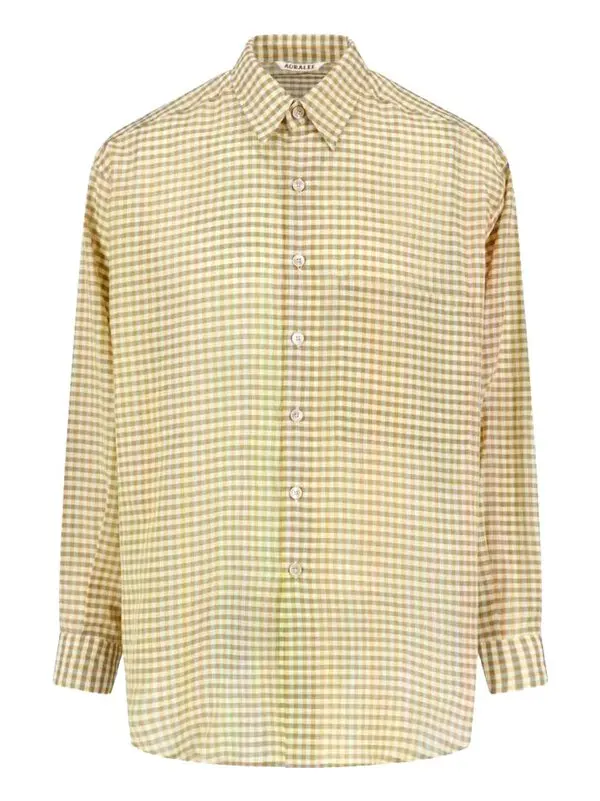 Auralee Airy Gingham-check Shirt - Yellow