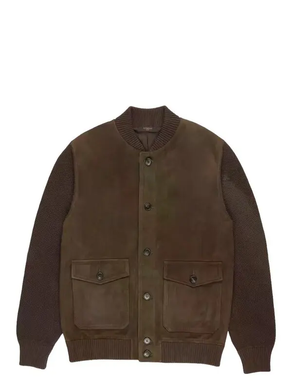 SLOWEAR Suede Panelled Bomber Jacket - Brown