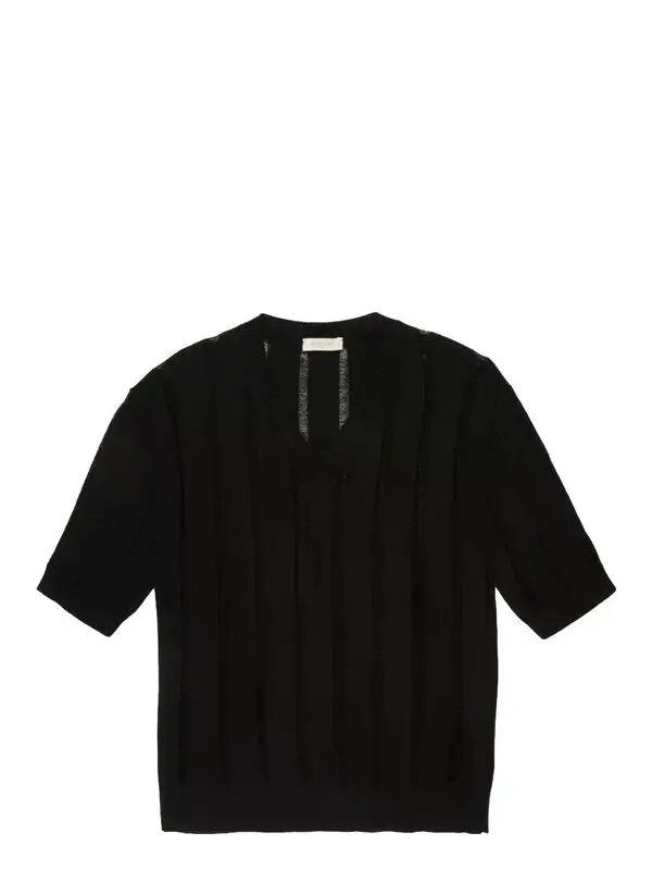 SLOWEAR Zanone Ribbed V-neck Sweater - Black