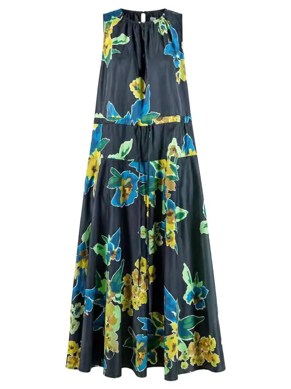 PSOPHIA Botánica Noctis Sleeveless Floral Print Midi Dress - Black