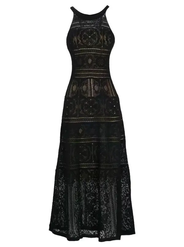 D.exterior Pointelle Knit Sleeveless Dress - Black
