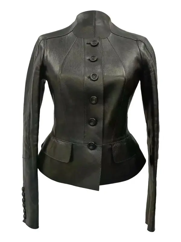 Burberry Peplum Leather Jacket - Black