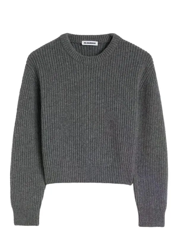 JIL SANDER Ribbed Knit Crew Neck Sweater - Grey