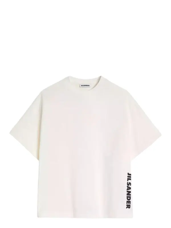 JIL SANDER Cream Cotton Crew Neck T-shirt With Vertical Logo - Neutrals