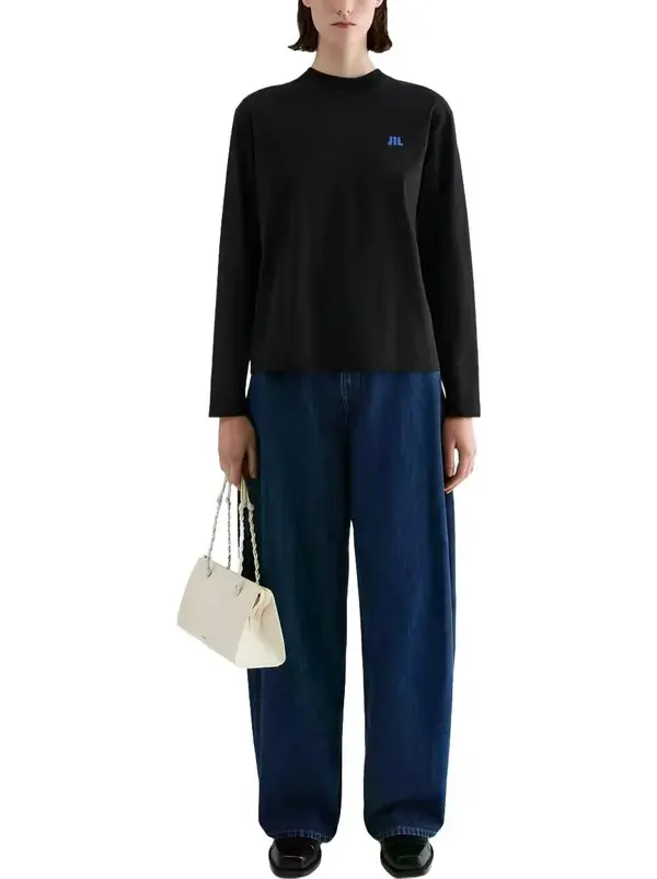 JIL SANDER Logo Embroidered Long Sleeve T-shirt - Black