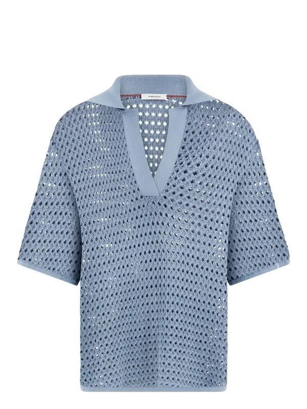 FERRAGAMO Open Knit Polo Shirt - Blue