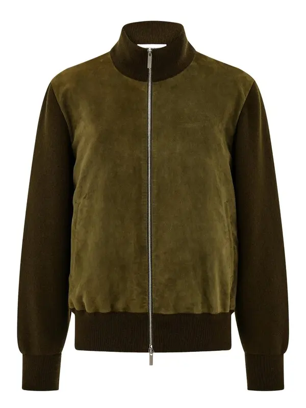 FERRAGAMO Suede Blouson With Knitted Details - Green
