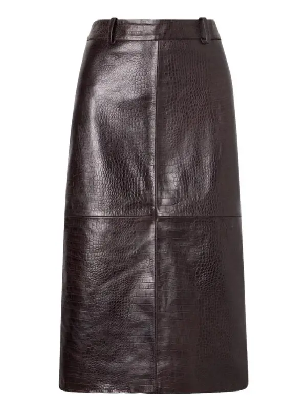 THE FRANKIE SHOP Paneled Croc-effect Leather Midi Skirt - Black