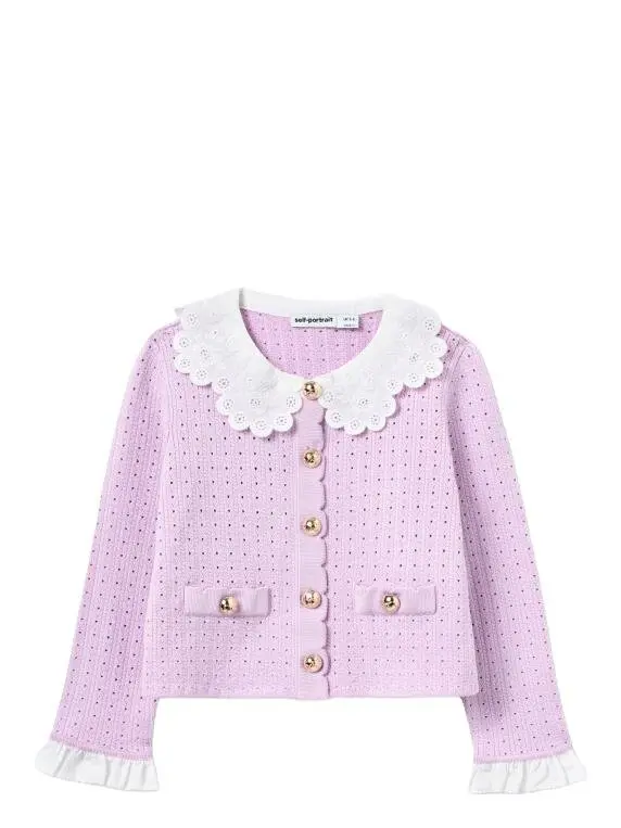 SELF-PORTRAIT Lace Collar Button Cardigan - Pink