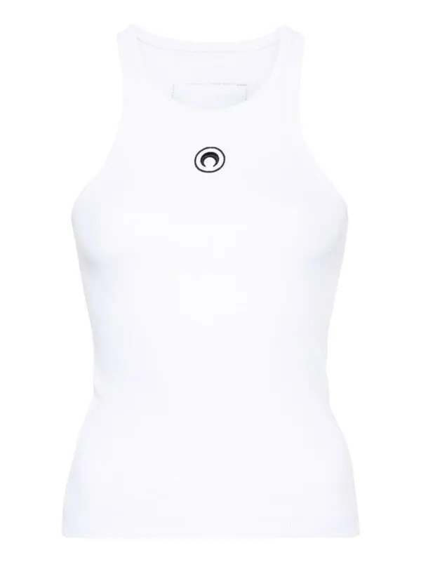 MARINE SERRE Crescent Moon Embroidered Ribbed Tank Top - White