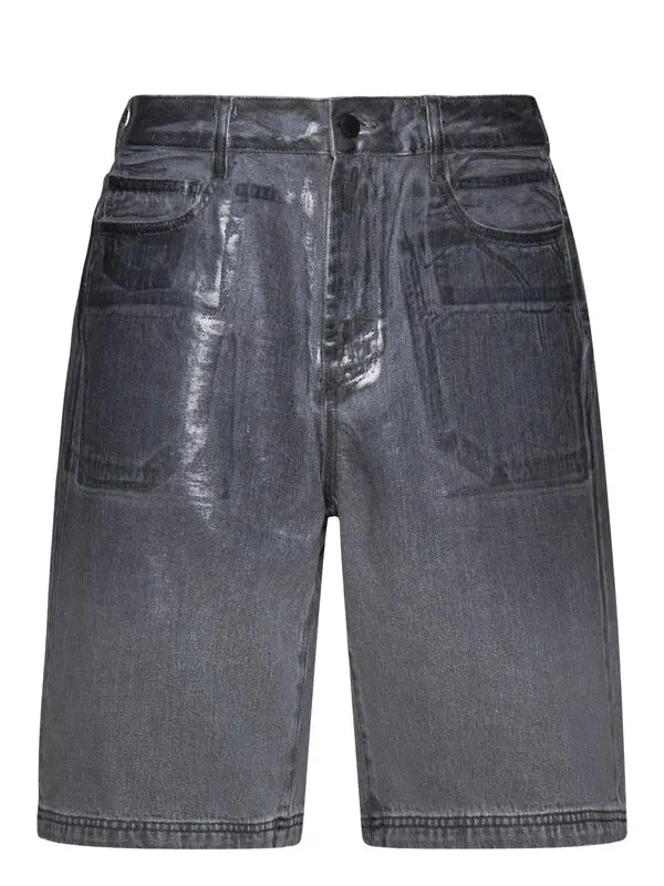 44 LABEL GROUP Metallic Finish Denim Shorts - Black