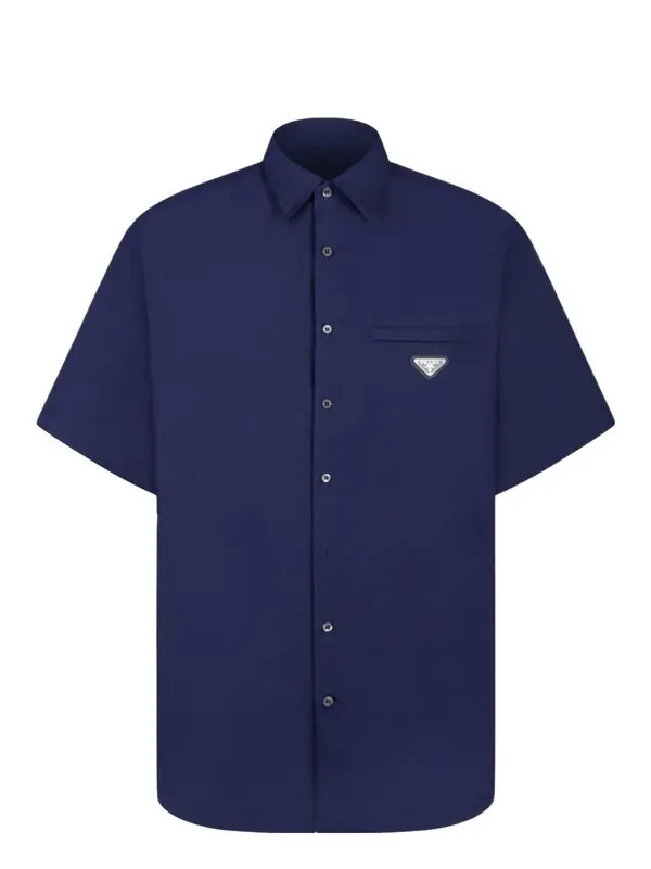 Prada Triangle Enamel Logo Buttoned Shirt - Blue