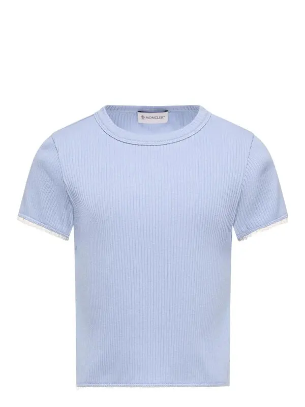 Moncler Ribbed Cotton T-shirt With Scalloped Trims - Light Blue