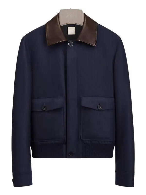 Dior Long-sleeved Leather Collar Jacket - Navy Blue