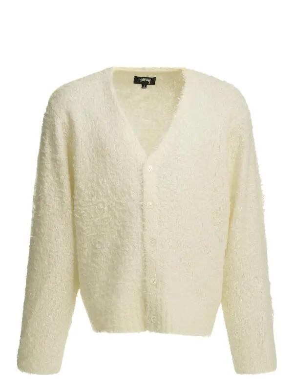 StÜssy Textured Buttoned Knit V-neck Sweater - White