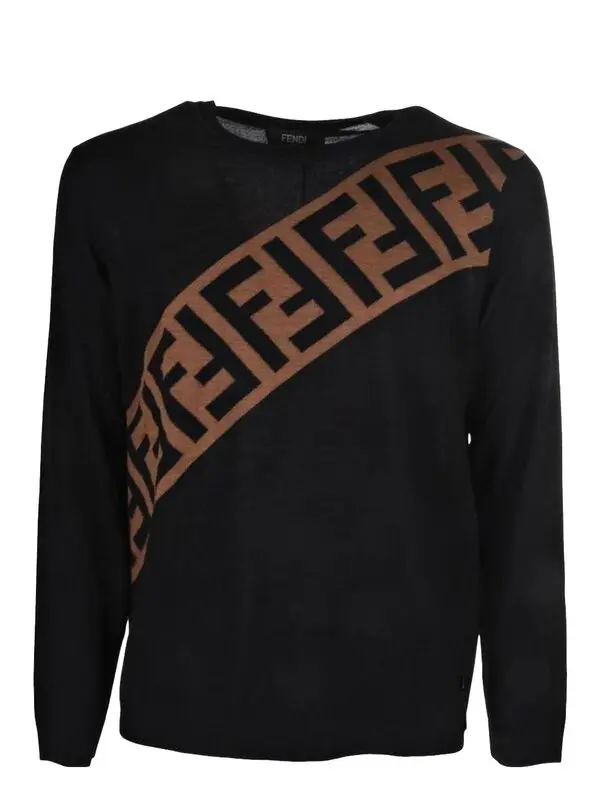 Fendi Ff Motif Paneled Long Sleeve Sweater - Black