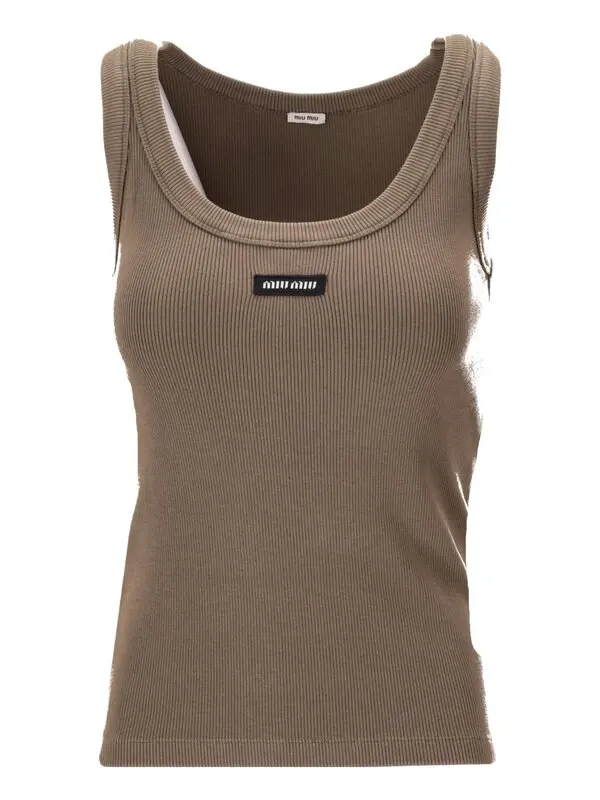 Miu Miu Logo Patch Ribbed Knit Tank Top - Brown