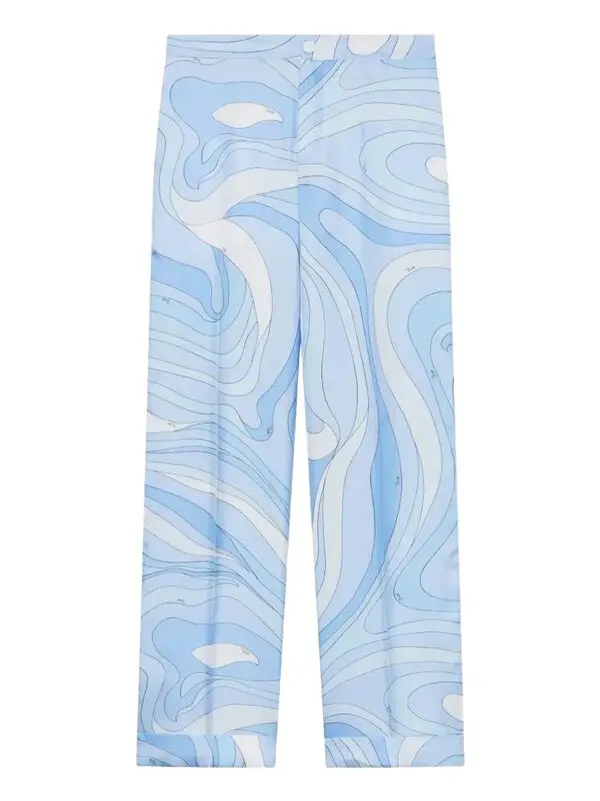 Emilio Pucci Marmo-print Silk Straight-leg Trousers - Blue