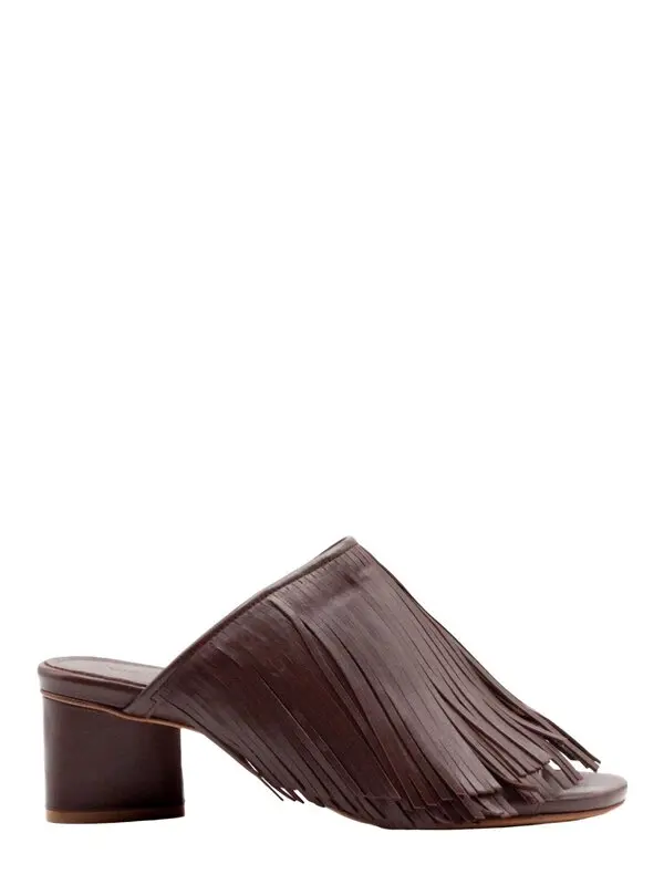 VIC MATIE Fringed Leather Block Heel Sandals - Brown