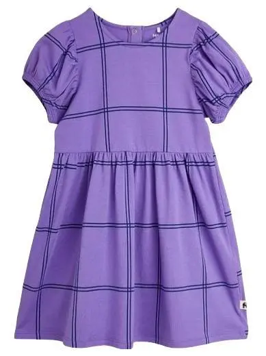 MINI RODINI Checked Puff Sleeve Dress - Purple