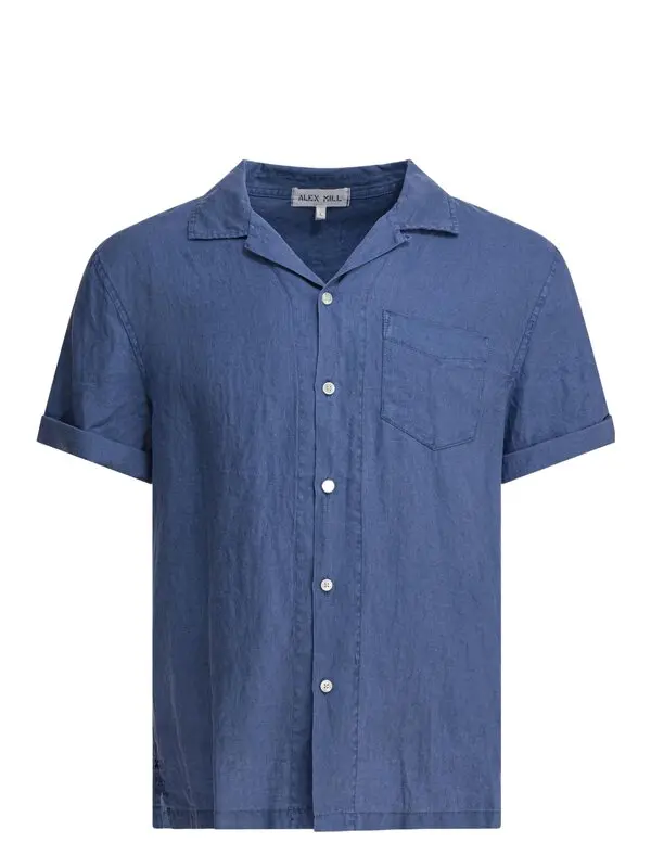 ALEX MILL Camp Linen Shirt - Lightblue