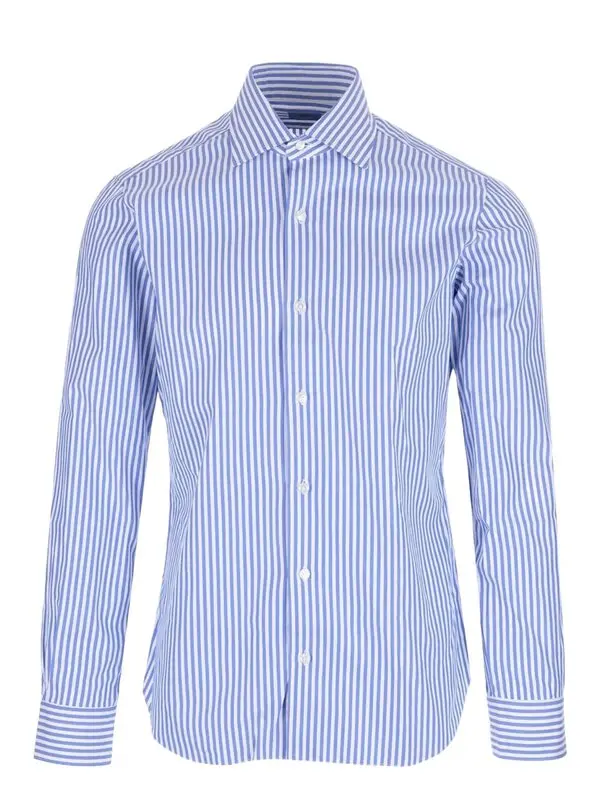 BARBA NAPOLI Culto Straight-hem Pintriped Shirt - Light Blue