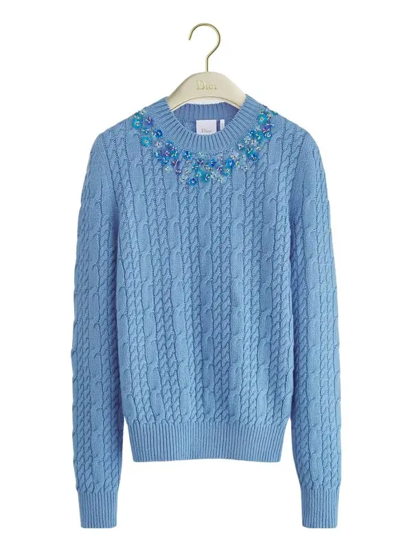 Dior Embroidered Crew Neck Sweater - Blue
