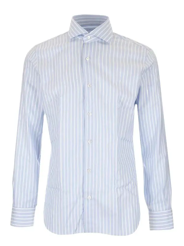 BARBA NAPOLI Culto Straight-hem Striped Shirt - Light Blue