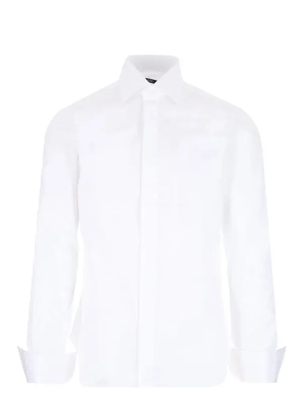 BARBA NAPOLI Long-sleeved Curved-hem Shirt - White