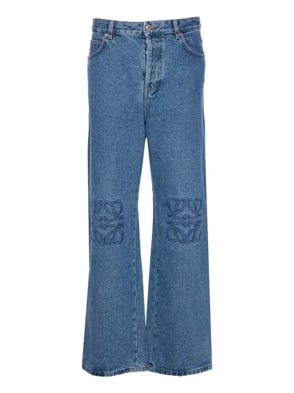 Loewe Anagram Embroidered Straight-leg Jeans - Blue