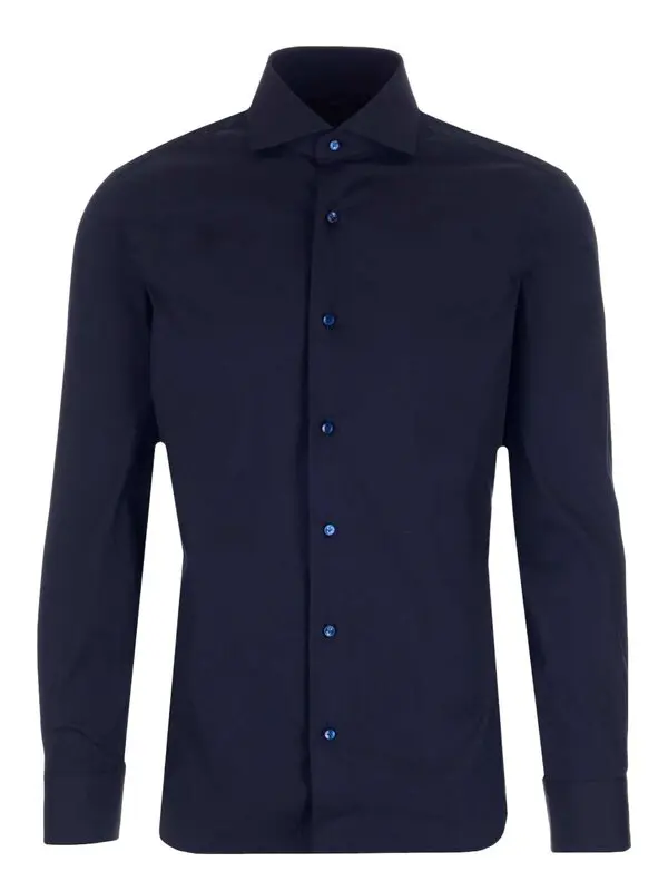 BARBA NAPOLI Long-sleeved Straight Hem Shirt - Blue