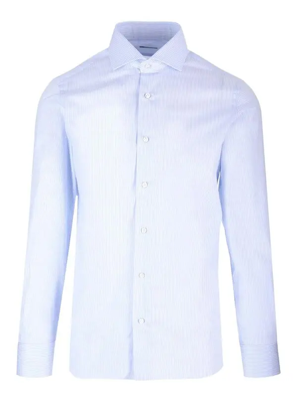 BARBA NAPOLI Pinstriped Straight-hem Shirt - Light Blue