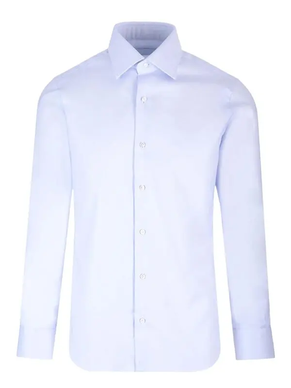 BARBA NAPOLI Long-sleeved Curved Hem Shirt - Light Blue