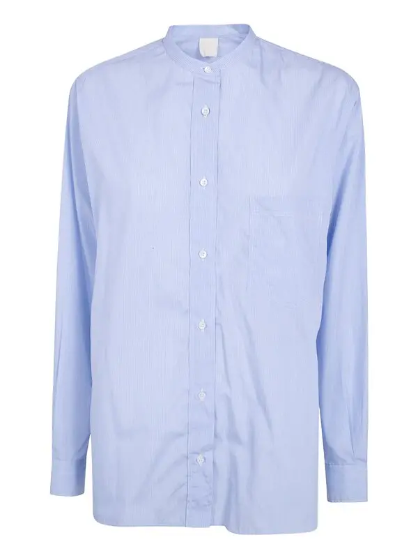 Aspesi Striped Band Collar Shirt - Blue