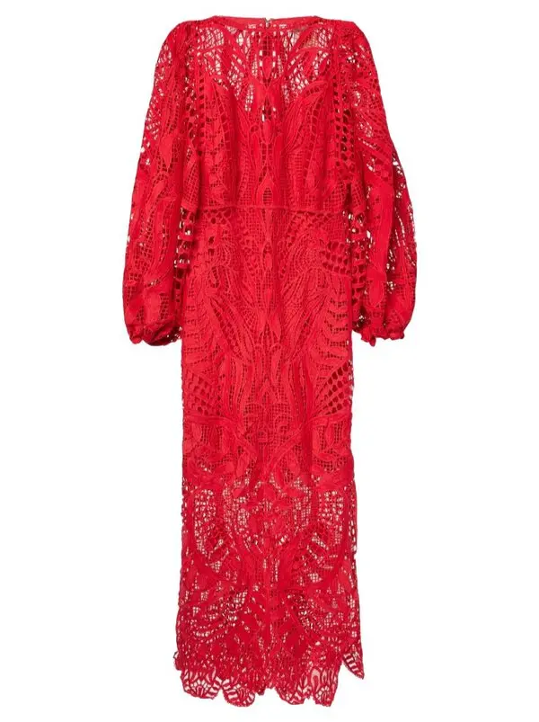 Farm Rio Nature Guipure Lace Maxi Dress - Red