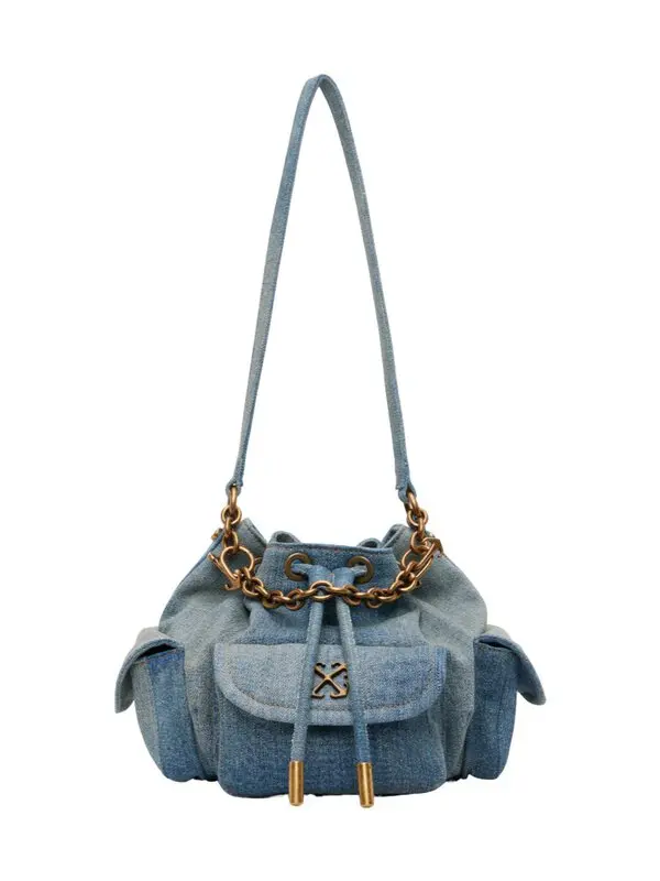 Off-White Logo Plaque Drawstring Shoulder Bag - Dirty Blue